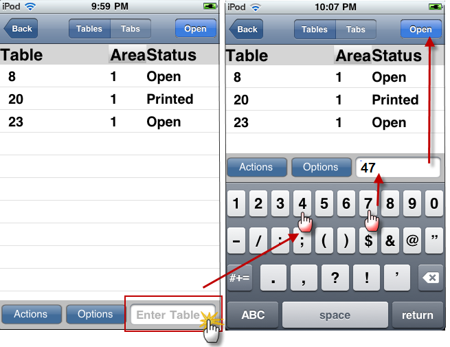 Opening an Table/Tab