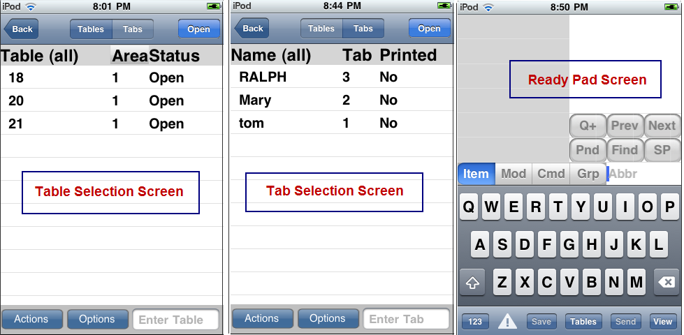 Opening an Table/Tab